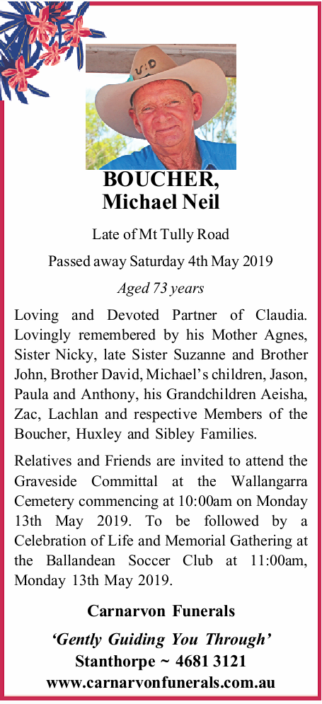Boucher, Michael Neil – Carnarvon Funeral Services