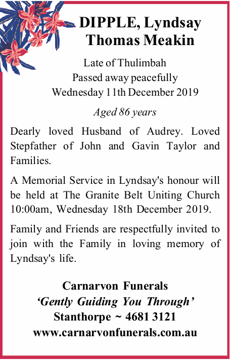 Dipple, Lyndsay Thomas Meakin – Carnarvon Funeral Services