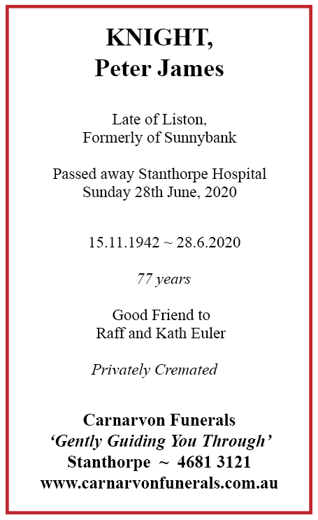 Knight, Peter James – Carnarvon Funeral Services