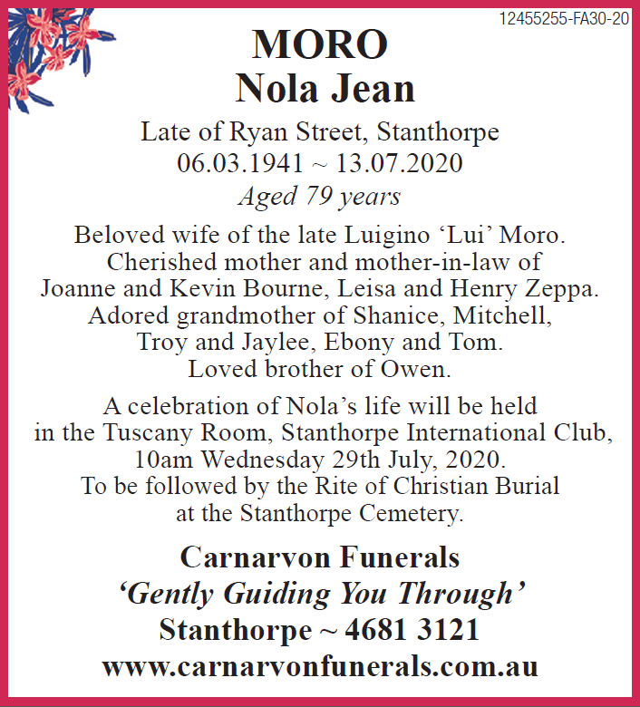 Moro, Nola Jean – Carnarvon Funeral Services