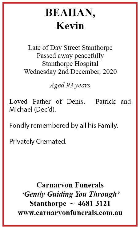 Beahan, Kevin – Carnarvon Funeral Services