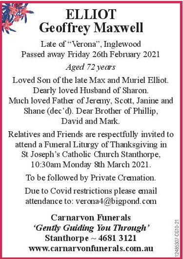Elliot, Geoffrey Maxwell – Carnarvon Funeral Services