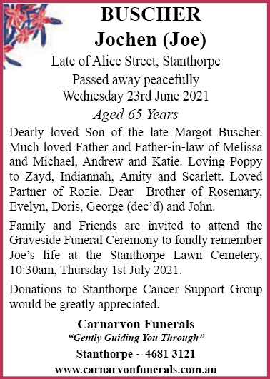 Buscher, Jochen (Joe) – Carnarvon Funeral Services