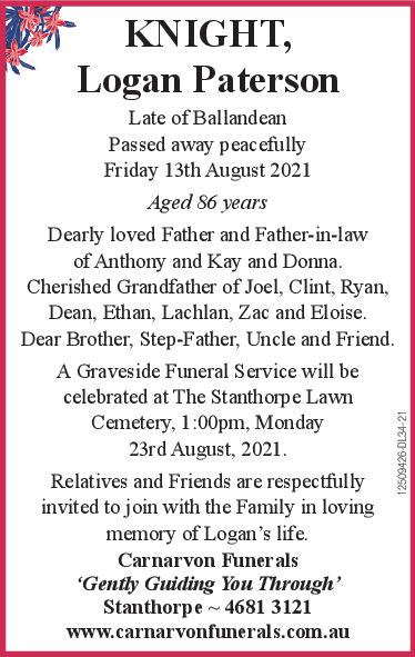 Knight, Logan Paterson – Carnarvon Funeral Services
