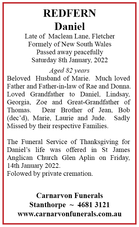 Redfern, Daniel – Carnarvon Funeral Services
