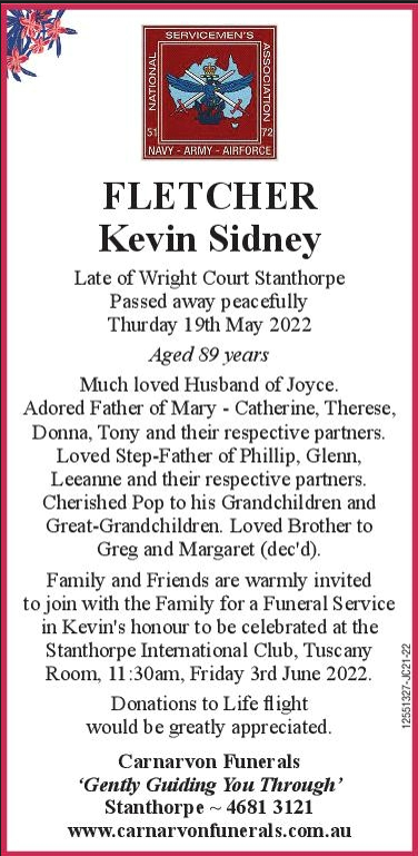 Fletcher, Kevin Sidney – Carnarvon Funeral Services