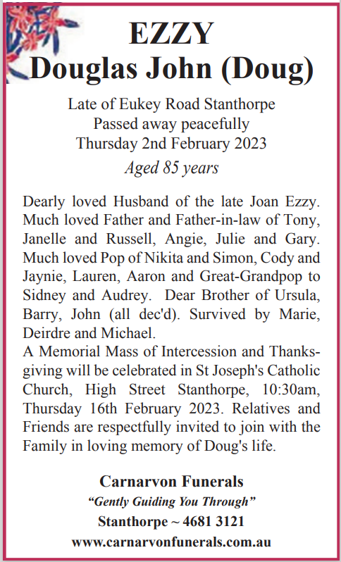 Ezzy, Douglas John (Doug) – Carnarvon Funeral Services