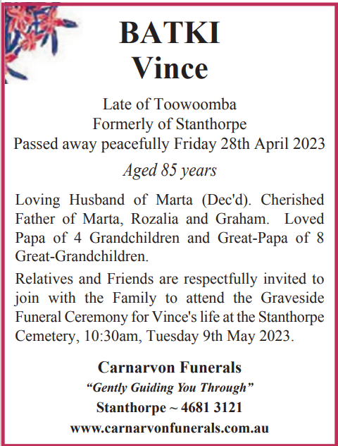 Batki, Vince – Carnarvon Funeral Services
