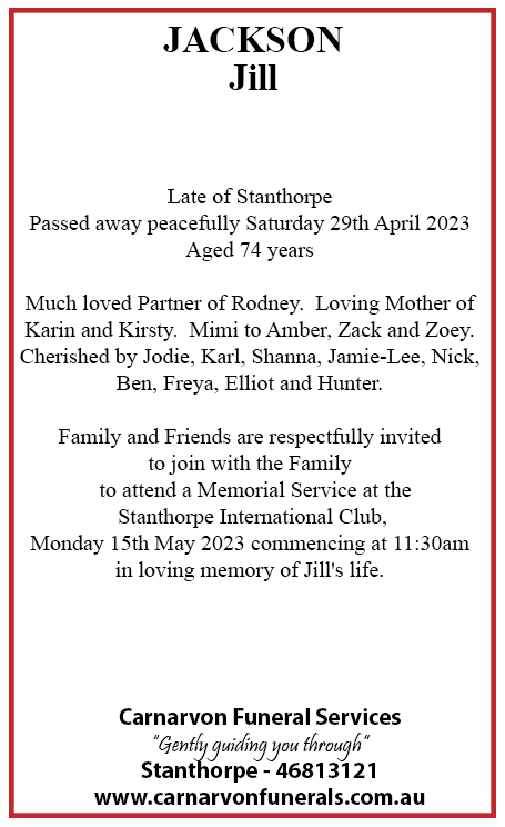 Jackson, Jill – Carnarvon Funeral Services