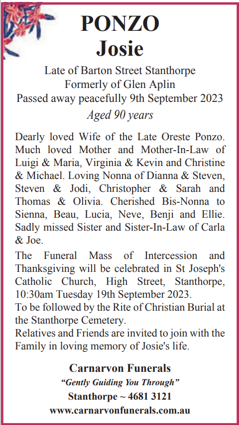 Ponzo, Josie – Carnarvon Funeral Services