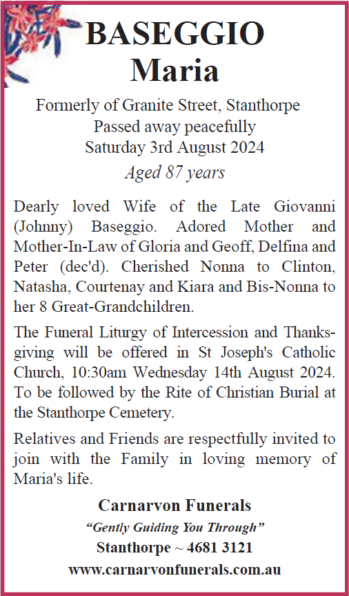 Baseggio, Maria – Carnarvon Funeral Services