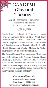 Gangemi, Giovanni “Johnny” – Carnarvon Funeral Services