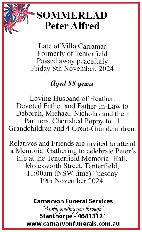 Sommerlad, Peter Alfred – Carnarvon Funeral Services