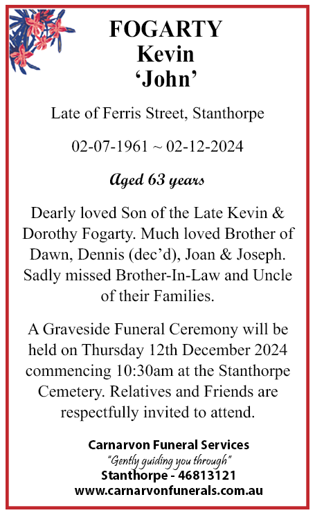 Fogarty, Kevin ‘John’ – Carnarvon Funeral Services