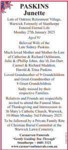 Paskins, Junette – Carnarvon Funeral Services