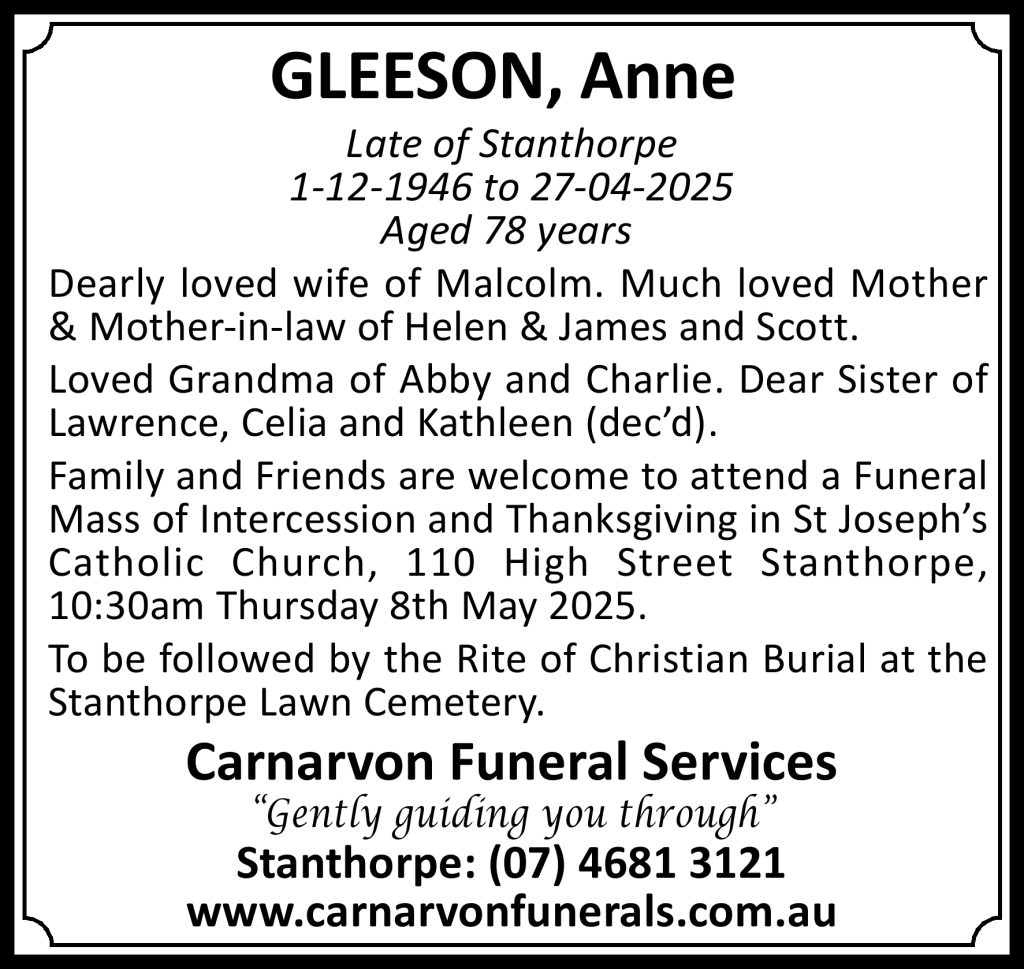 Gleeson, Anne – Carnarvon Funeral Services