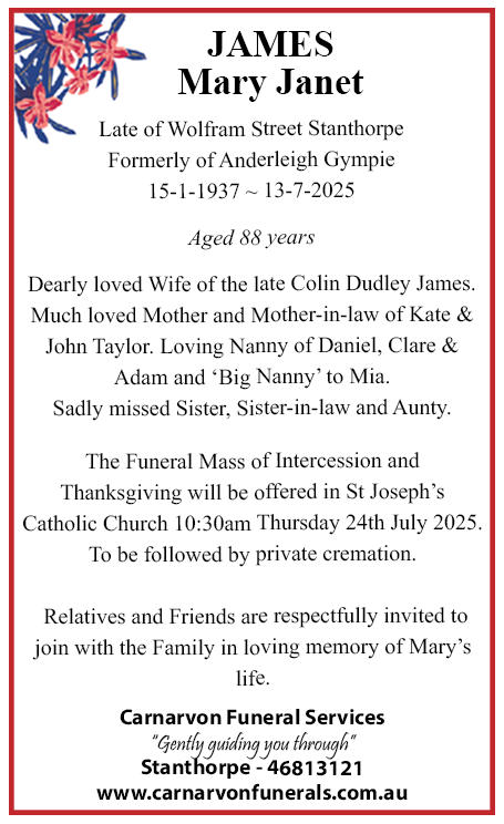 James, Mary Janet – Carnarvon Funeral Services