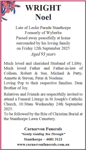 Wright, Noel – Carnarvon Funeral Services